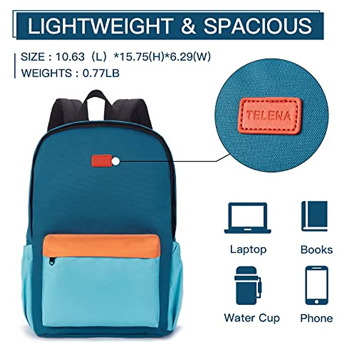 Telena School Backpack for Boys Lightweight Middle High School Backpack Bookbag for Teen Girls Boys Kids, Blue