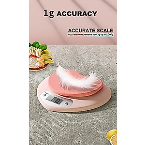 YRY Pink Kitchen Scale - Large LCD Display, Tare Function, 11 lbs(5kg) Capacity, 0.03 oz.(1g) Precise Graduation, ML and Oz Unit for Liquids and Solids - Ideal Food Scale for Baking & Cooking (5kg/1g)