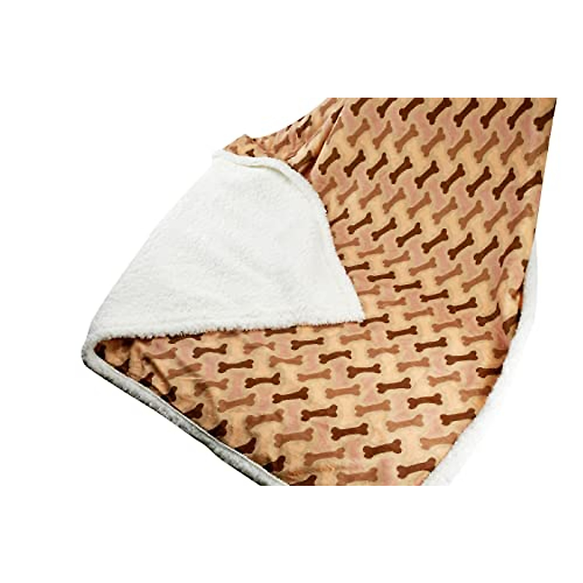 Longrich Flannel Dog Bone Print & Ultra Soft Sherpa Throw Blanket, 60" L X 50" W, Taupe