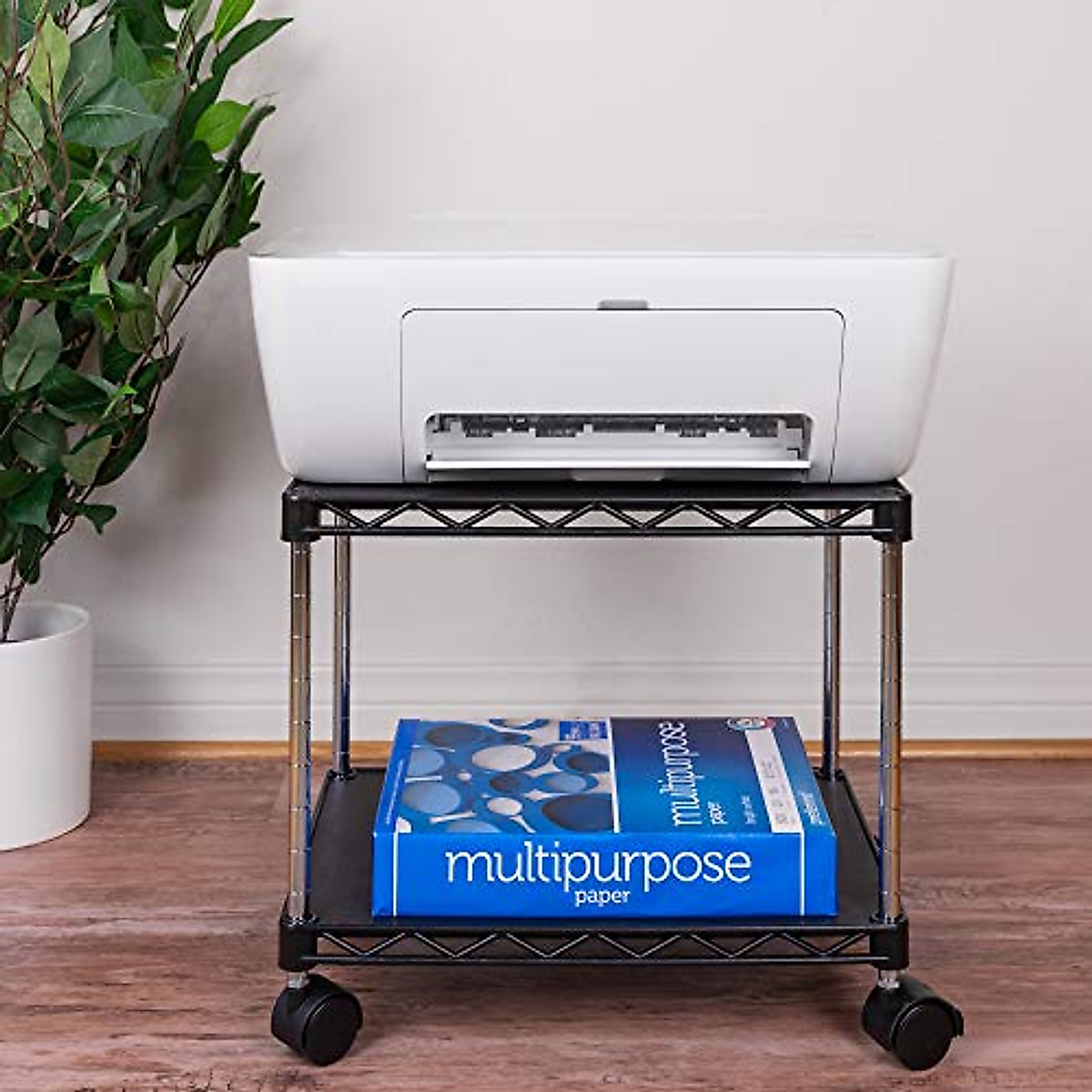 ZBRANDS // Printer Stand Cart Mini, 15" x 10.6", Mobile Fax Stand with Swivel Wheels, Black Finish, 2 Tiers Heavy Duty (Mini)