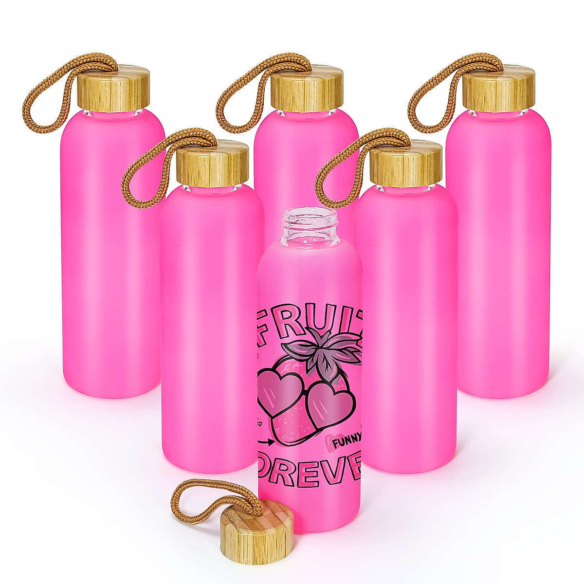 AGH 6 Pack Sublimation Glass Blanks With Bamboo Lid, 26 oz Rose Red Sublimation Cups, 750 ml Sublimation Beer Can Glass, Sublimation Straight Tumblers Watter Bottle for Juice, Soda, Drinks. Diy GIft