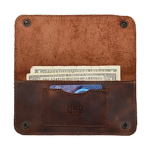 Hide & Drink, Double Snap Folio Wallet, Rectangular Flat Bill Holder with Card Slot, Night Bag, Travel Accessory, Full Grain Leather, Handmade, Bourbon Brown