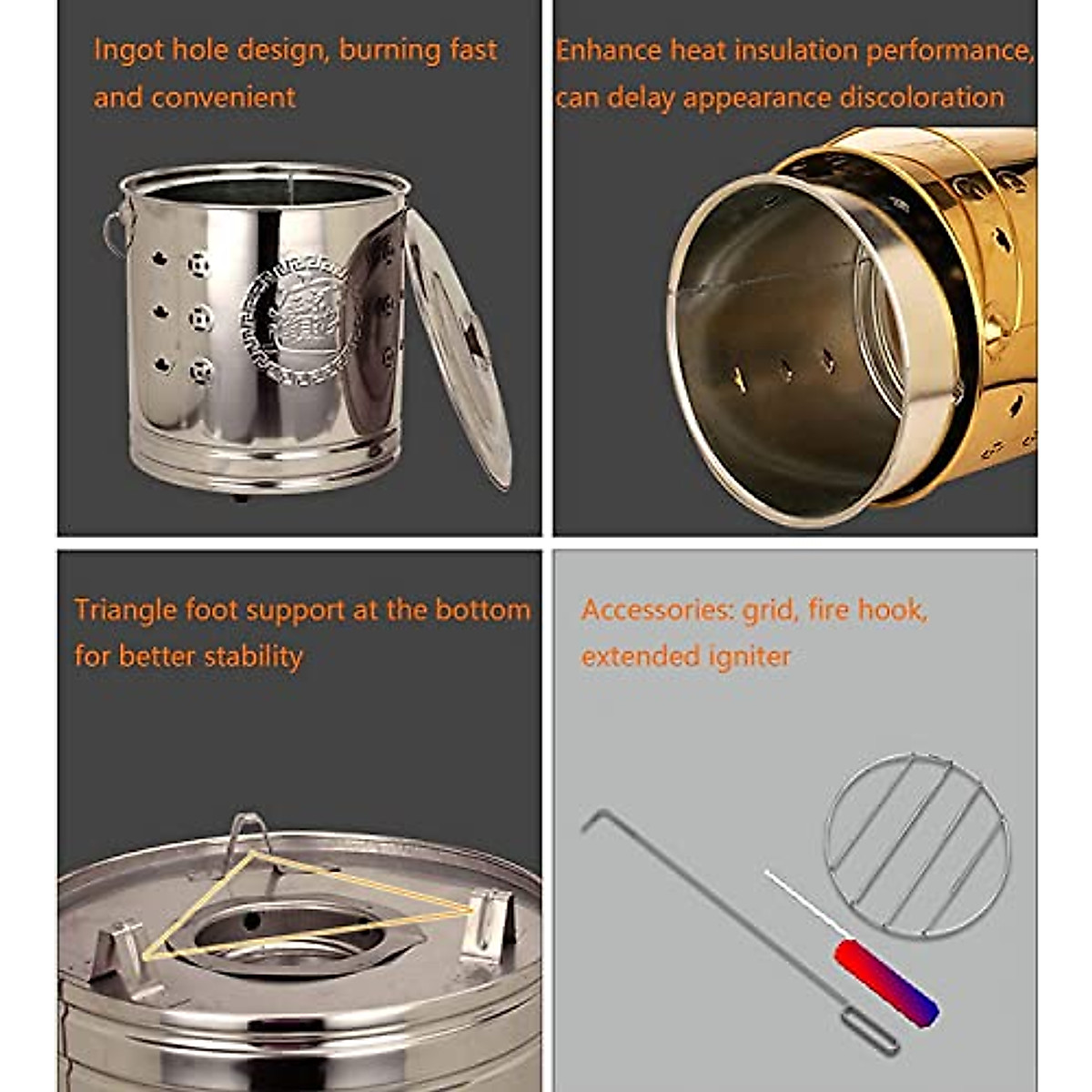 LUCKSHINE Portable Burning Barrel, Garden Incinerator, Small Stainless Steel Burner for Burning Trash, Paper, Leaves