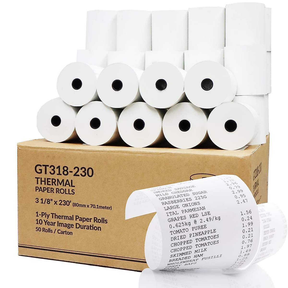 Gorilla Supply Thermal Paper Receipt Roll 3-1/8" x 230' BPA Free 50 Rolls