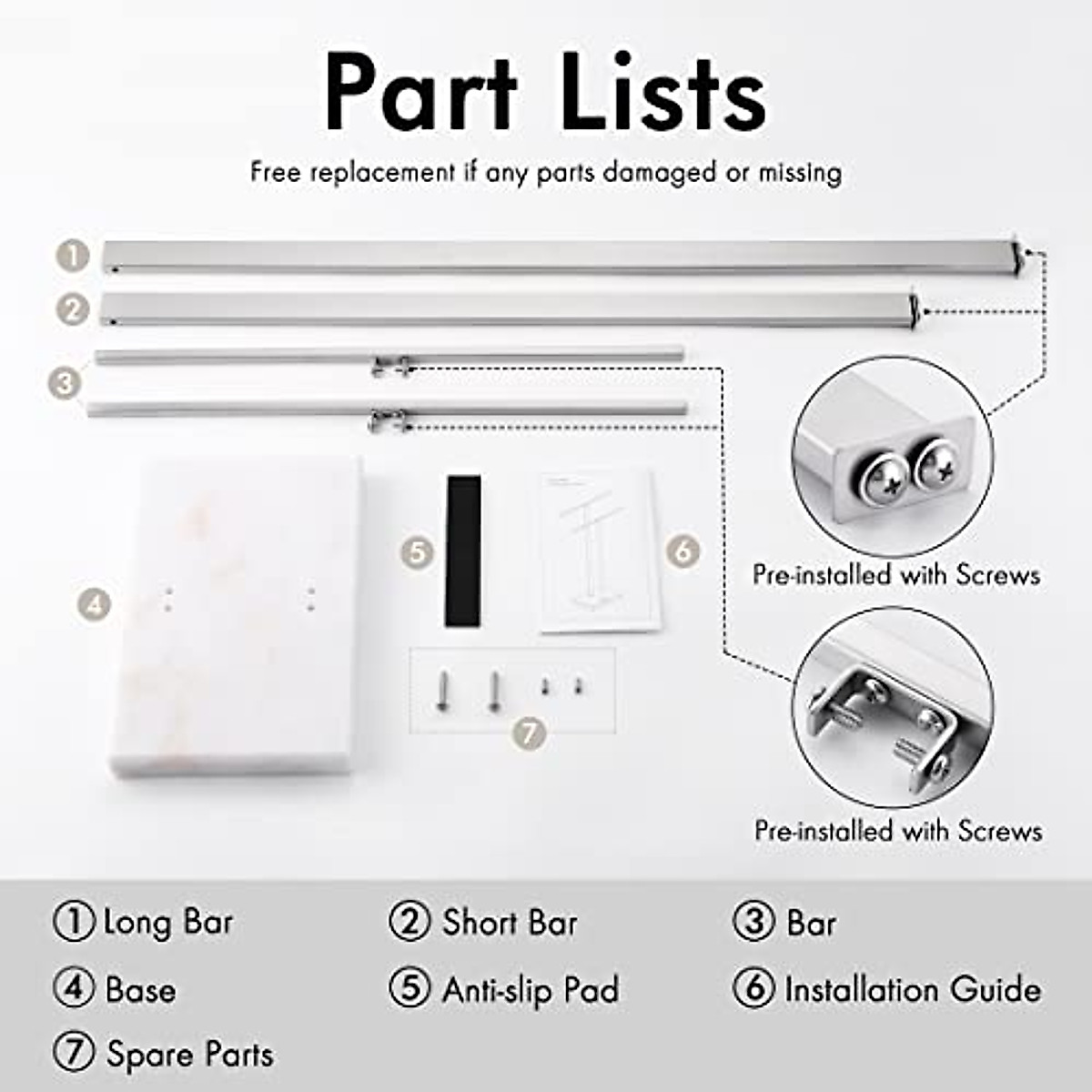 KES Standing Towel Rack 2-Tier Towel Rack Stand with Marble Base for Bathroom Floor, Upgrade Steady Design, SUS 304 Stainless Steel Brushed Finish, BTH217-2