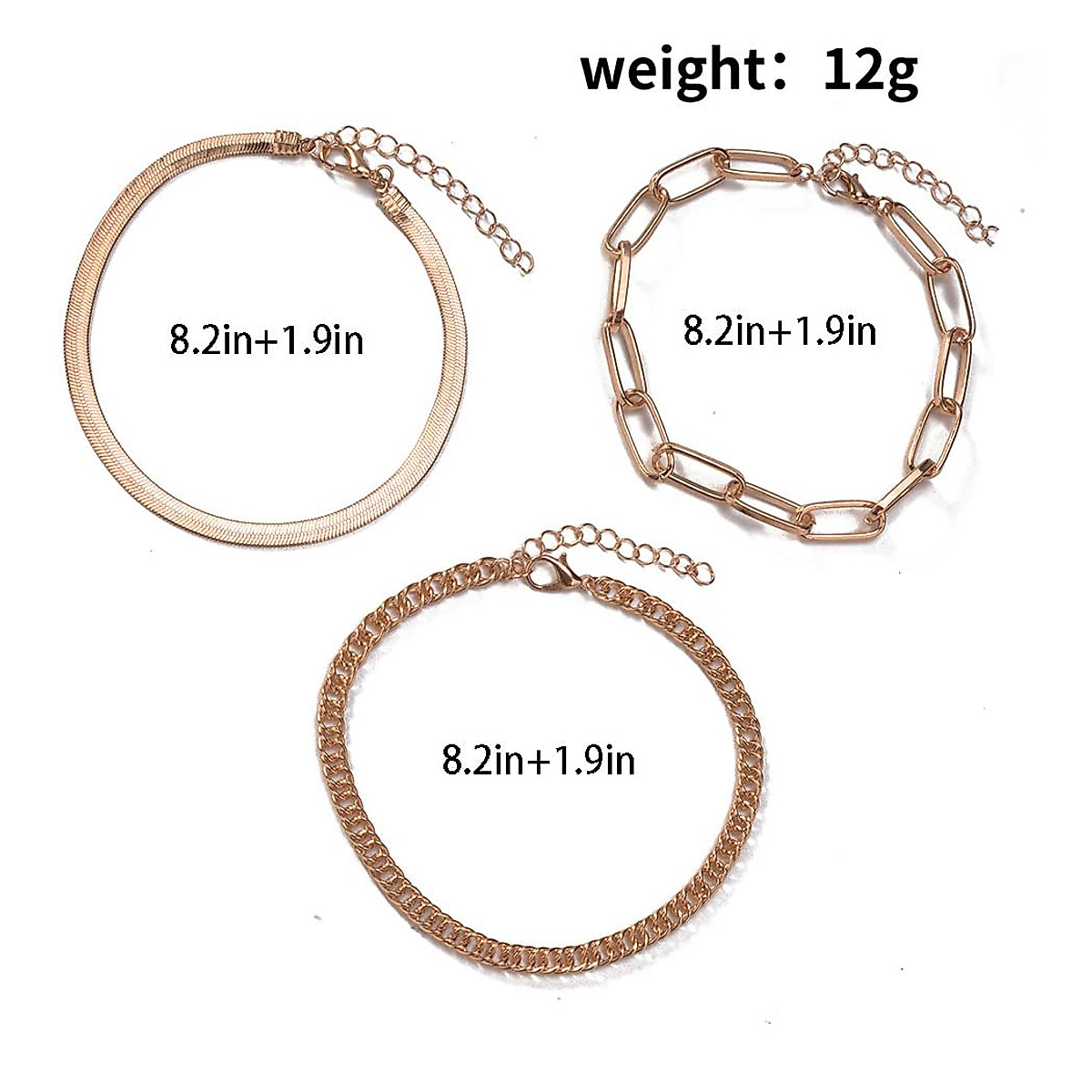 Generic Thick Chain Anklet Bracelet Gold Layered Anklet Set Fashion Foot Jewelry for Women and Teen Girl 3Pcs