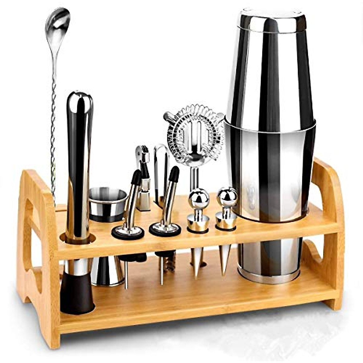 Bartender Kit with Stand | bartending Set Cocktail Shaker Set for Drink Mixing -Stainless Steel Bar Tools: Martini Shaker, Jigger, Strainer