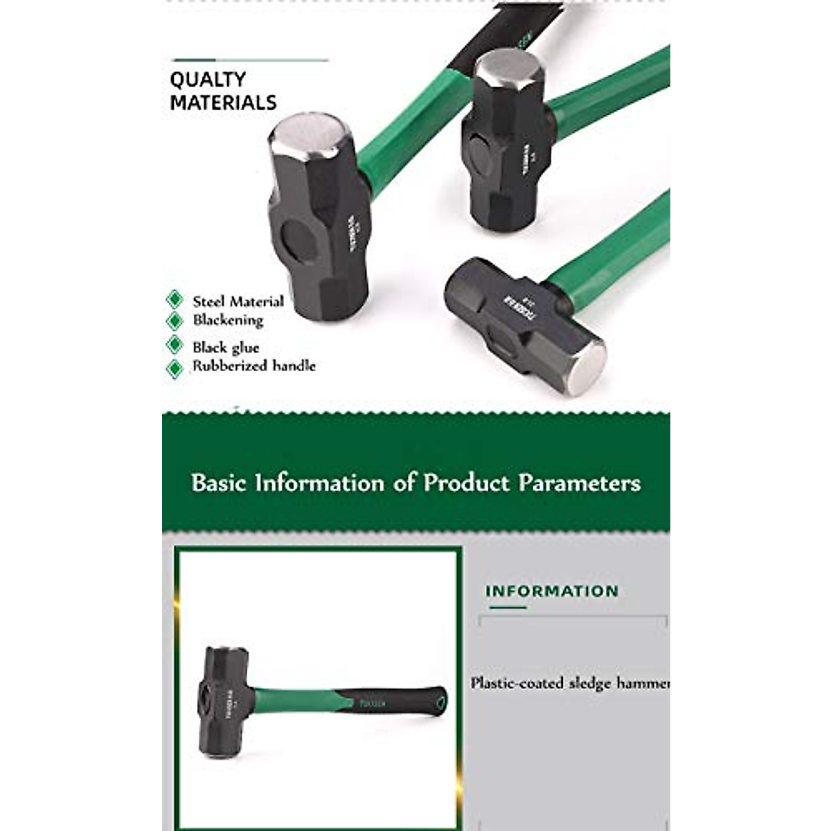 3-Pound heavy duty hammer/Strike Drilling/Crack Hammer, octagonal hammer with fiber shockproof handle,3-Pound Sledge with Fiberglass Handle & No-Slip Cushion Grip