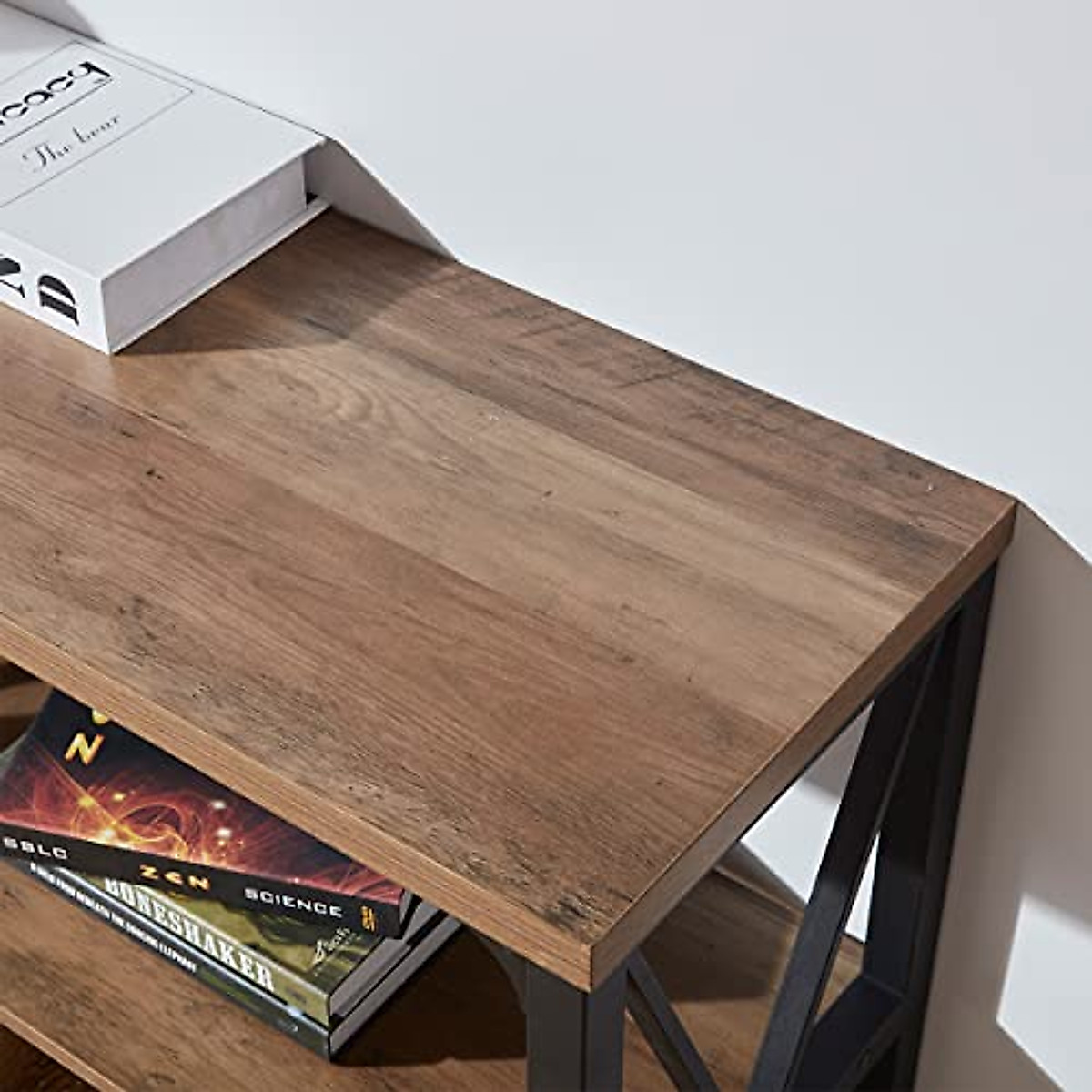 IBF Rustic Console Table, Industrial Wood and Metal Sofa Table, Hallway Entry Table for Home Living Room, Barnwood Foyer Accent Entryway Table with Retro Vintage Storage Shelf, Rustic Oak, 55 Inch