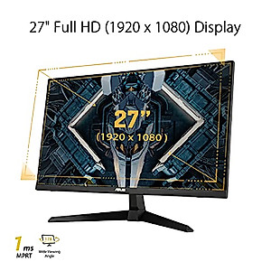ASUS TUF Gaming 27" 1080P Gaming Monitor - Full HD, 165Hz (Supports 144Hz), 1ms, Extreme Low Motion Blur, FreeSync Premium, Shadow Boost, Eye Care, HDMI, DisplayPort, Tilt Adjustable - VG277Q1A,Black