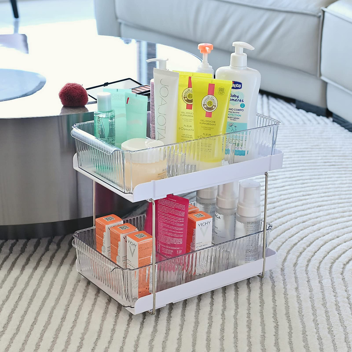 2 Tier Under the Sink Organizer Baskets with Sliding Drawers —Ideal for Cabinet, Countertop, Pantry, and Desktop, for Bathroom, Kitchen, Office,2 Tier Bathroom Counter Organizer Kitchen