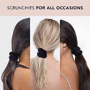Kitsch Organic Cotton Fluffy Scrunchies - Large Hair Accessories for Women and Girls | Hair Bands & Ponytail Holders, 6pc (Black)