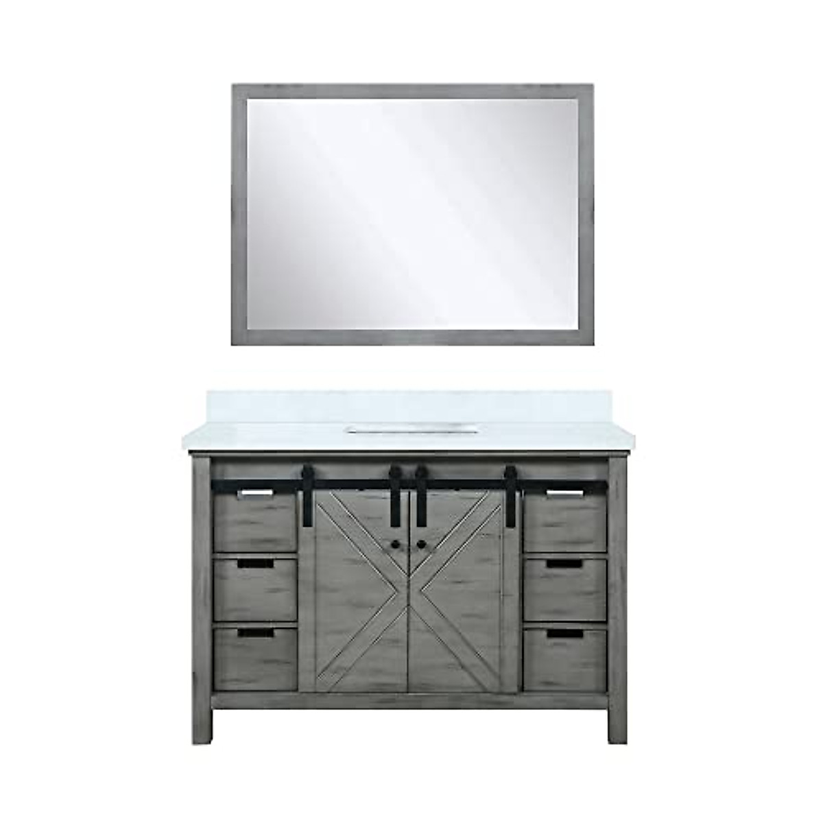 Bell+Modern Ketchum 48 inch Ash Grey Bath Vanity, Cultured Marble Countertop and 44 in Mirror