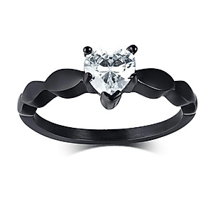 Gualiy Stainless Steel Rings for Couples Set, Couples Rings Promise Black Ring 6MM Heart Cubic Zirconia Ring Women 8 and Men 8