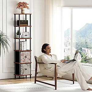 Sunghome Bookshelf, 6-Tier Bookcase with 2 Drawer, Narrow Bookshelves for Bedroom, Living Room, Free Standing Book Shelf Storage Organizer for Books, CDs, Rustic Brown