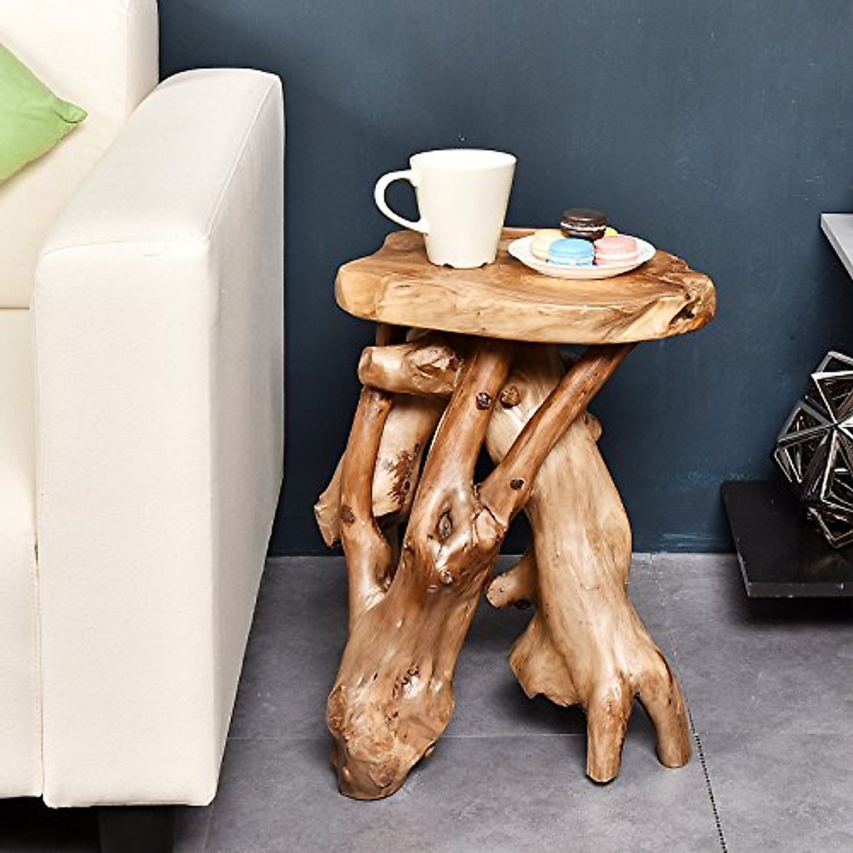 WELLAND Tree Stump Side Table, Live Edge Stool, Natural Edge Wood Side Table, Accent Table, 19" Tall