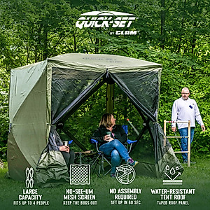 CLAM Quick Set Traveler, 6 x 6 Foot Portable Pop Up Outdoor Camping Gazebo Screen Tent, Canopy Shelter with Carry Bag and Wind Panels (4 Pack), Green