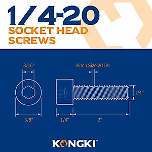 1/4-20 x 2" Socket Head Cap Screws, Allen Socket Drive, 304 Stainless Steel 18-8, Full Thread, Bright Finish, Fully Machine Thread, 25 PCS