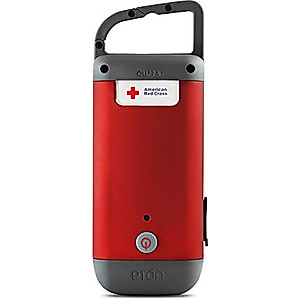 Eton American Red Cross Crank-Powered Clipray Clip-On Flashlight & Smartphone Charger, Red