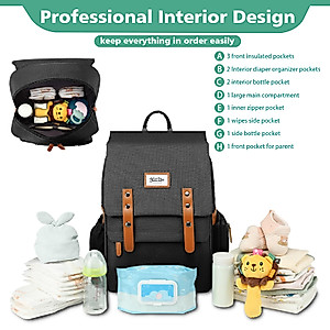 WITSTEP Diaper Bag Backpak with the flap, Vintage Style Large Capacity Diaper Bag Large Capacity Top Open Wide Open Flap