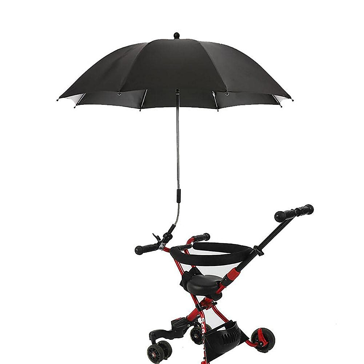 ICRPSTU Universal Pushchair Parasol Umbrella,Pram Parasol with Clamp Buggy Umbrella with Adjustable Clip on UV Protection Umbrella for Wheelchair Users Chair for Children (Black)