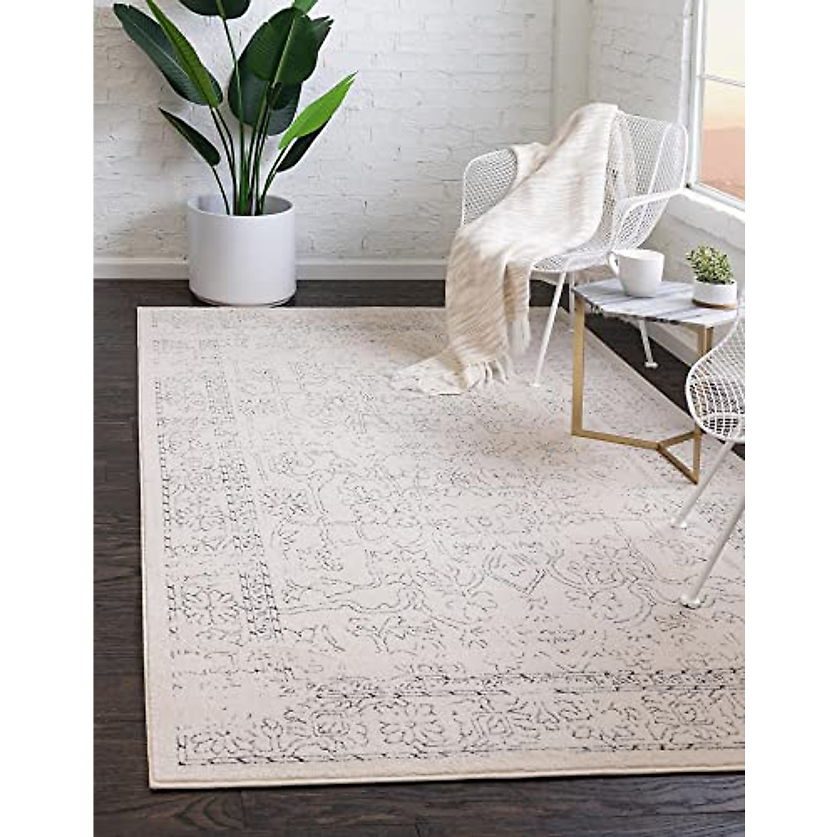 Unique Loom Isabella Collection Area Rug - Adjani (10' x 14' Rectangle, White/Blue)