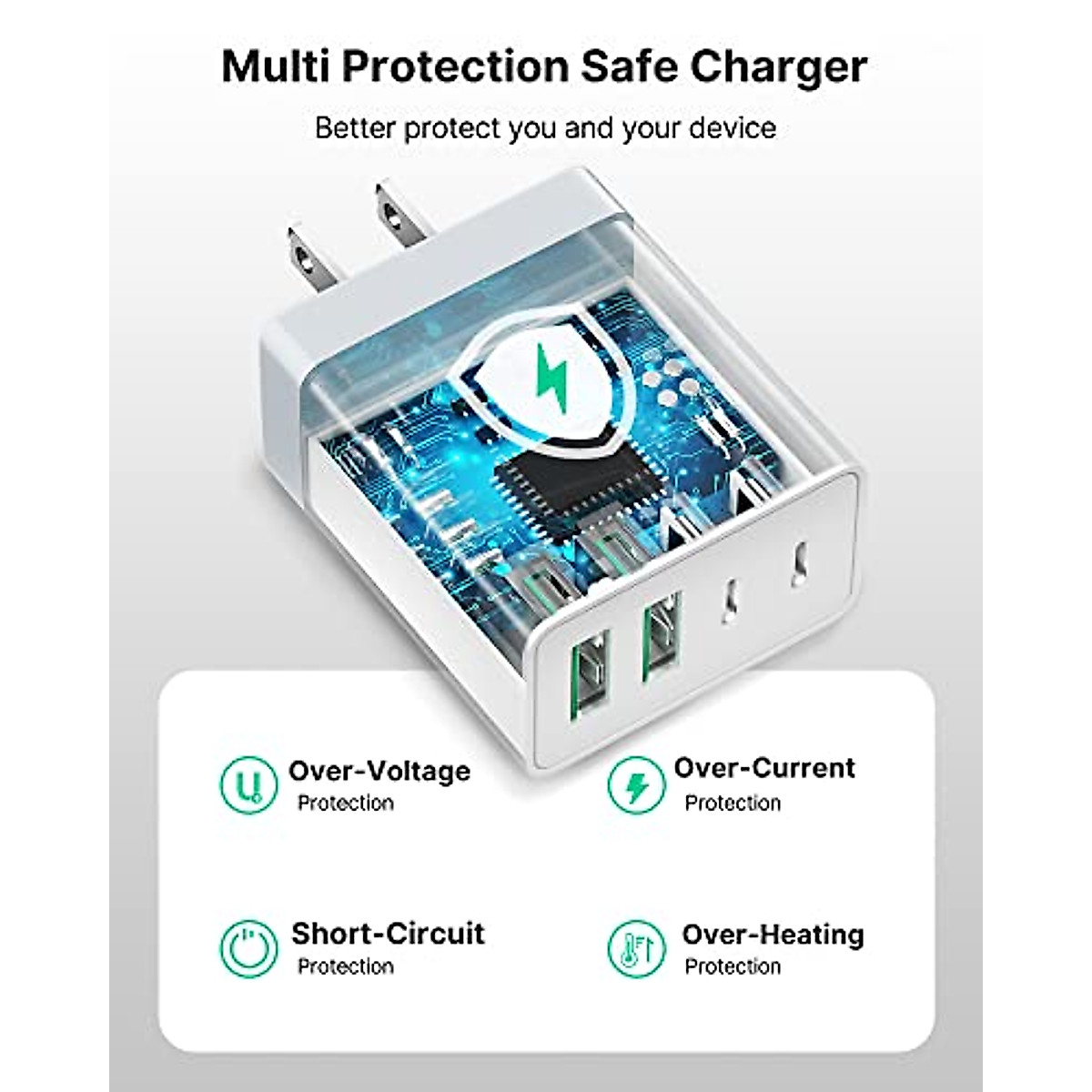 USB C Wall Charger, Aioneus 40W 4-Port Fast Charging Block USB C Charger Dual Port PD+QC Wall Plug Multiport Type C Charger Block for iPhone 14 13 12 11 Pro Max XS XR 8 7, iPad, Samsung Phone, Tablet