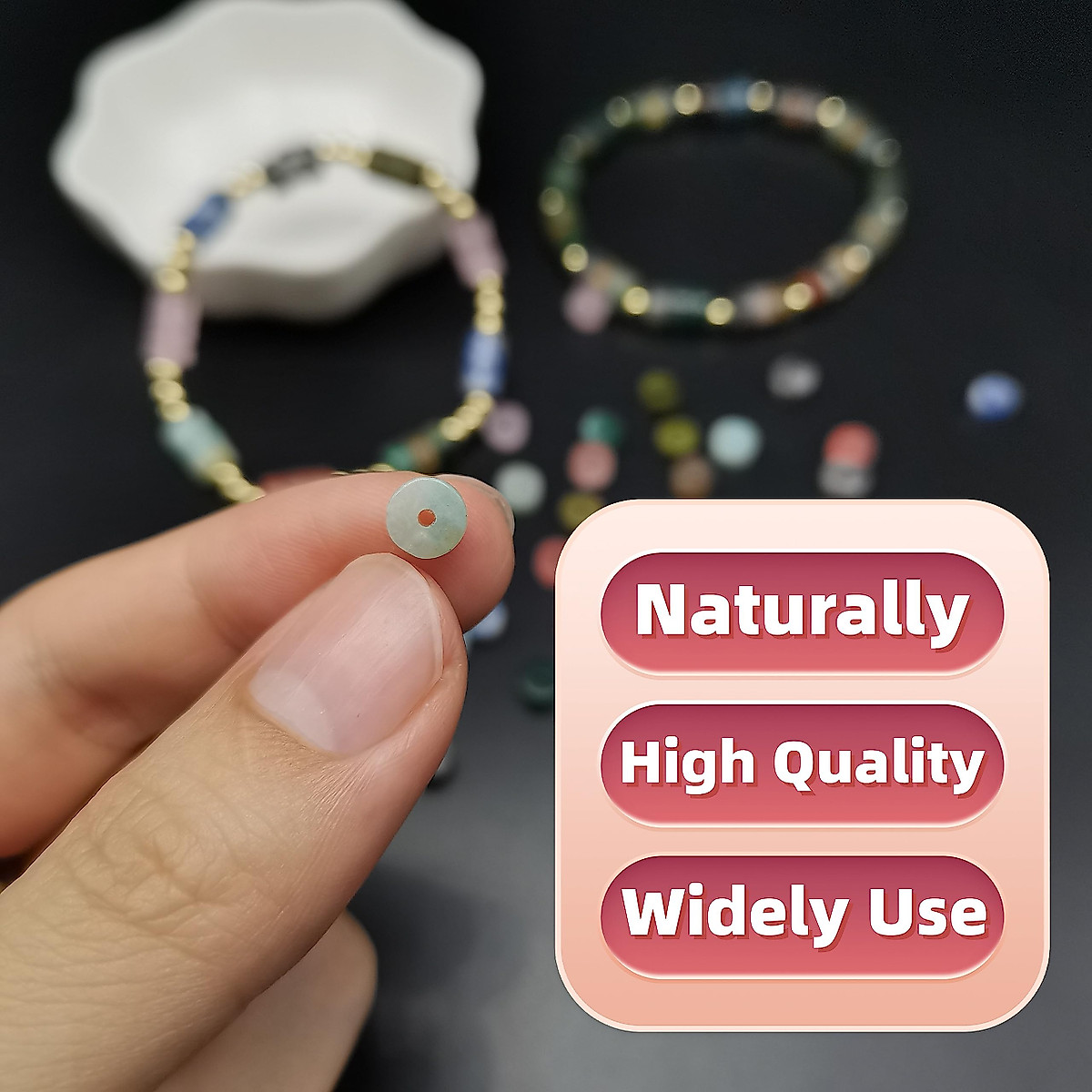 210PCS 3x6mm Natural Stone Beads Spacer for Jewelry Making,7 Colors Genuine Real Flat Round Loose Gemstone DIY for Bracelet Beading Making Kit (3x6mm,7 Color A)