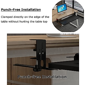 Premium Wooden Keyboard Tray Under Desk Sliding - Ergonomic Keyboard Drawer with Sturdy C-Clamp, No Drilling, Slide-Out Keyboard Holder for Home Office, Relieve Muscle Stress