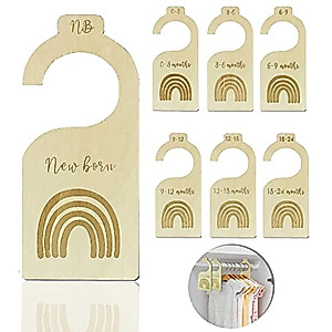 7 Pieces Baby Closet Size Divider Wooden Baby Closet Organizers Hanging Closet Dividers from Newborn Infant to 24 Months for Home Nursery Baby Clothes