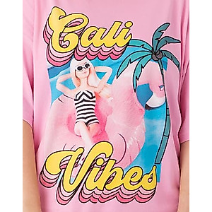 Barbie Womens Oversized T-Shirt Dress | Ladies California Vibes Doll Short Sleeve Summer Outfit | Pink Graphic Tee