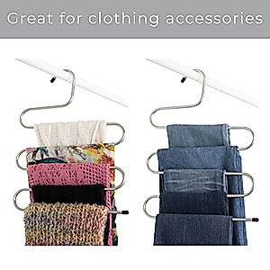 Smart Design Stainless Steel Pant Hangers - Set of 4 - Sturdy Space Saving 5-Tier S-Shape Rack - Metal Closet Organizer for Multiple Jeans, Clothes, Skirts, and Trousers Storage - Silver