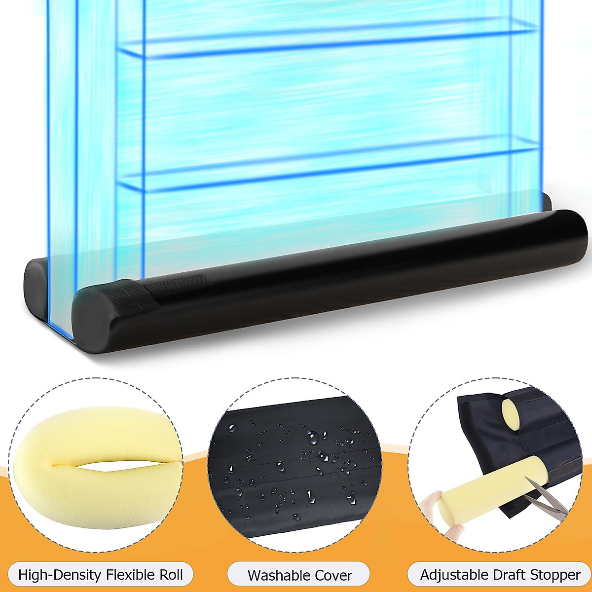 BlissTrends Door Draft Stopper Covers Gaps up to 2", Draft Stopper for Bottom of Door Soundproof, Windproof, Dustproof, Block Light, Insect Resistant, Under Door Draft Stopper 36 Inch (Black)