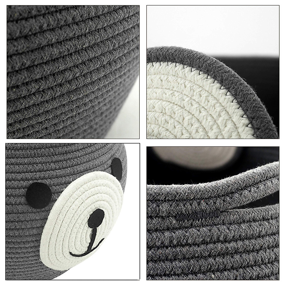 W Design Round Bear Toy Basket, Rope basket,Cute Animal Baby Basket Organizer With Handles For Toys, Blankets, Towels, Baby Shower, Handmade Gift Baskets Empty - 19 D X 13 H