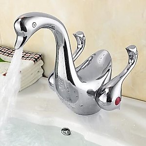 X9608B - Deck Mounted 2 Models 3 Colors Brass Material Swan Basin Mixer - ( Surface Finishing: Brass/ Color: Chrome )