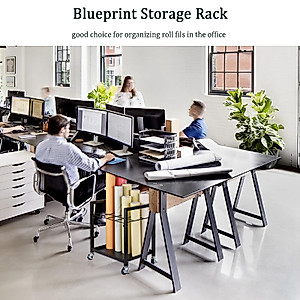 Cathyeen Blueprint Storage Rack Blueprint Holder Metal Blueprint Storage Cart with Wheels 12 Slots Roll File Holder for Home Office School to Storage Blueprint Poster Architectural (Black 12 Slots)