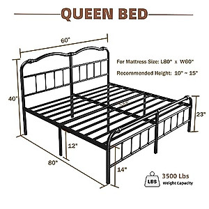 EZBeds Queen Bed Frame with Headboard and Footboard, 14 Inch High, Heavy Duty Bed Frame No Box Spring Needed, Easy Assembly, Noise-Free, Under Bed Storage, Black