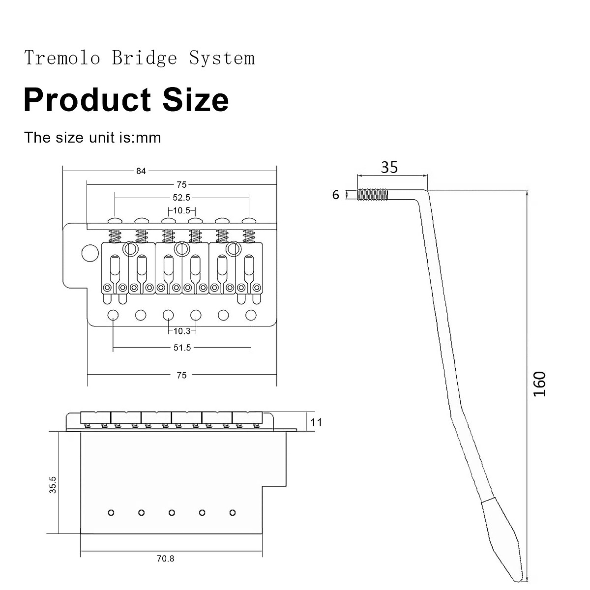 SAPHUE 52.5mm Guitar Stratocaster Tremolo Bridge Set for Fender Strat Squier Electric Guitar Replacement (Black, 52.5mm)
