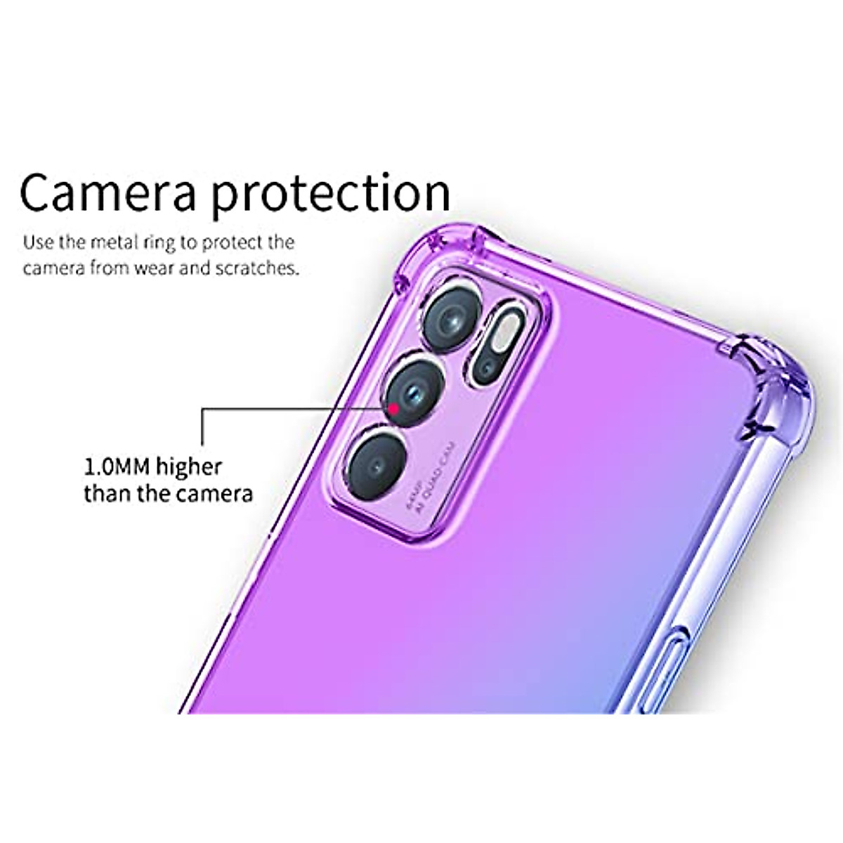 SHYXGLON for Oppo Reno 6 Pro Plus 5G Case, Oppo Reno6 Pro Plus 5G Case and Screen Protector Tempered Glass Transparent Ultra Thin Glitter Bumper Anti-Yellow Crystal Clear Cover (Purple/Blue)