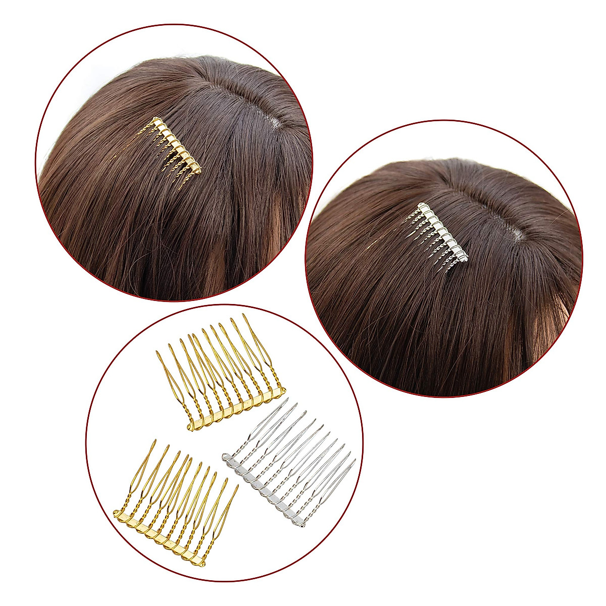 AUEAR, 20 Pack 10 Teeth Metal Veil Comb Hair Wire Clips Twist Bridal Wedding Combs Silver Gold