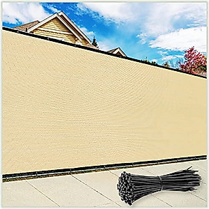 ColourTree 5' x 50' Beige Fence Privacy Screen Windscreen Cover Fabric Shade Tarp Netting Mesh Cloth - Commercial Grade 170 GSM - Cable Zip Ties Included - We Make Custom Size