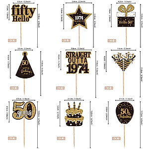 36PCS Happy 50th Birthday Cupcake Toppers Double Sided Black Gold Fifty Hello 50 Straight Outta 1974 Cupcake Picks 50 Fabulous Cheers to 50 Years Cake Decorations for 50th Birthday Party Supplies