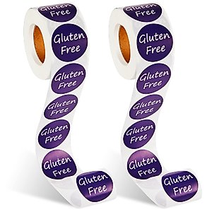Zonon 1000 Pieces 2 Roll Gluten Free Stickers Labels for Food with Self Adhesive Seals 1.5 Inch Gluten Food Rotating Label Stickers for Containers Jars Glass Bottle Envelopes Bread Bags, 500 Pcs/Roll