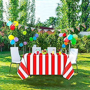 Boao 3 Piece Red and White Stripe Table Covers 51 x 71 Inch Carnival Independence Day Striped Plastic Tablecloth Rectangle Disposable Table Covers for Circus Party Decoration Supplies