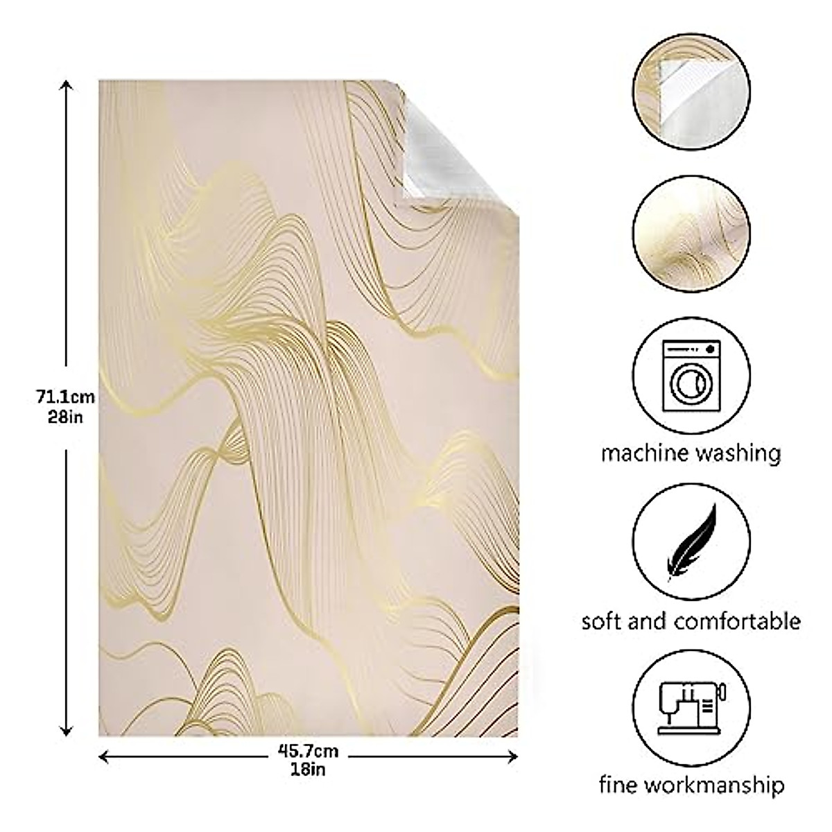 FUGIDOG Kitchen Dish Towels Set of 4, Luxury Gold Line Pattern Ultra Soft Absorbent Kitchen Towels Tea Towels Hand Towels Quick Drying Reusable Cleaning Cloths, 18 x 28 inch