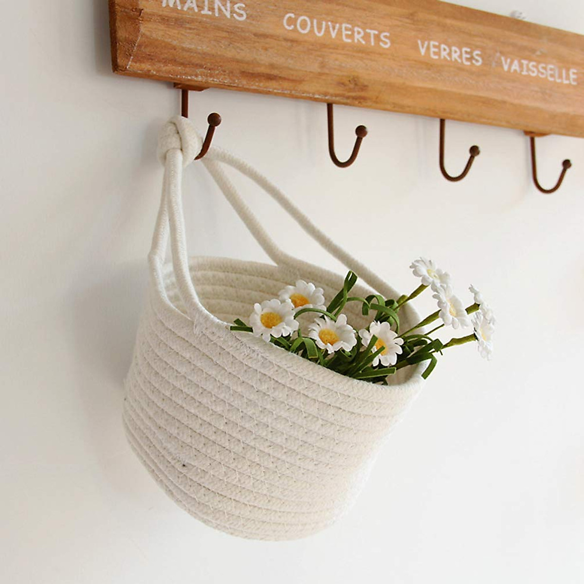 IMIKEYA Wall Hanging Rope Storage Basket Cotton Rope Wall Basket Small Hanging Basket Storage Basket Baby Nursery Organizer Bin for Clothes Toy Keys