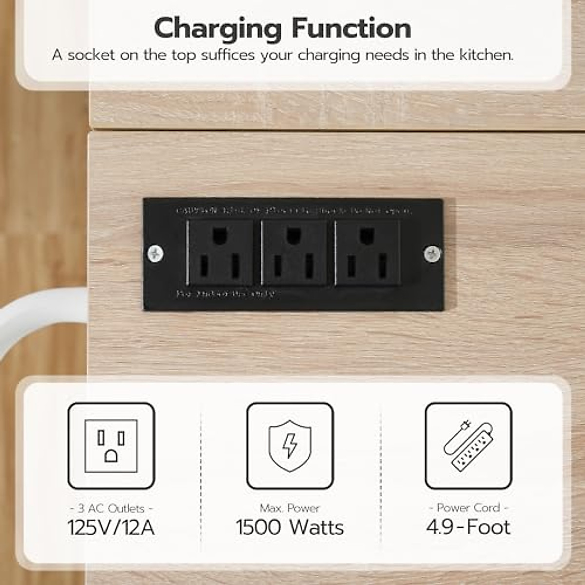 HOOBRO Kitchen Island with Storage, Rolling Kitchen Island with Folding Drop Leaf, Charging Station, Spice Rack, Drawer, Mobile Kitchen Island On Wheels, for Kitchen, White and Natural WN95UZD01