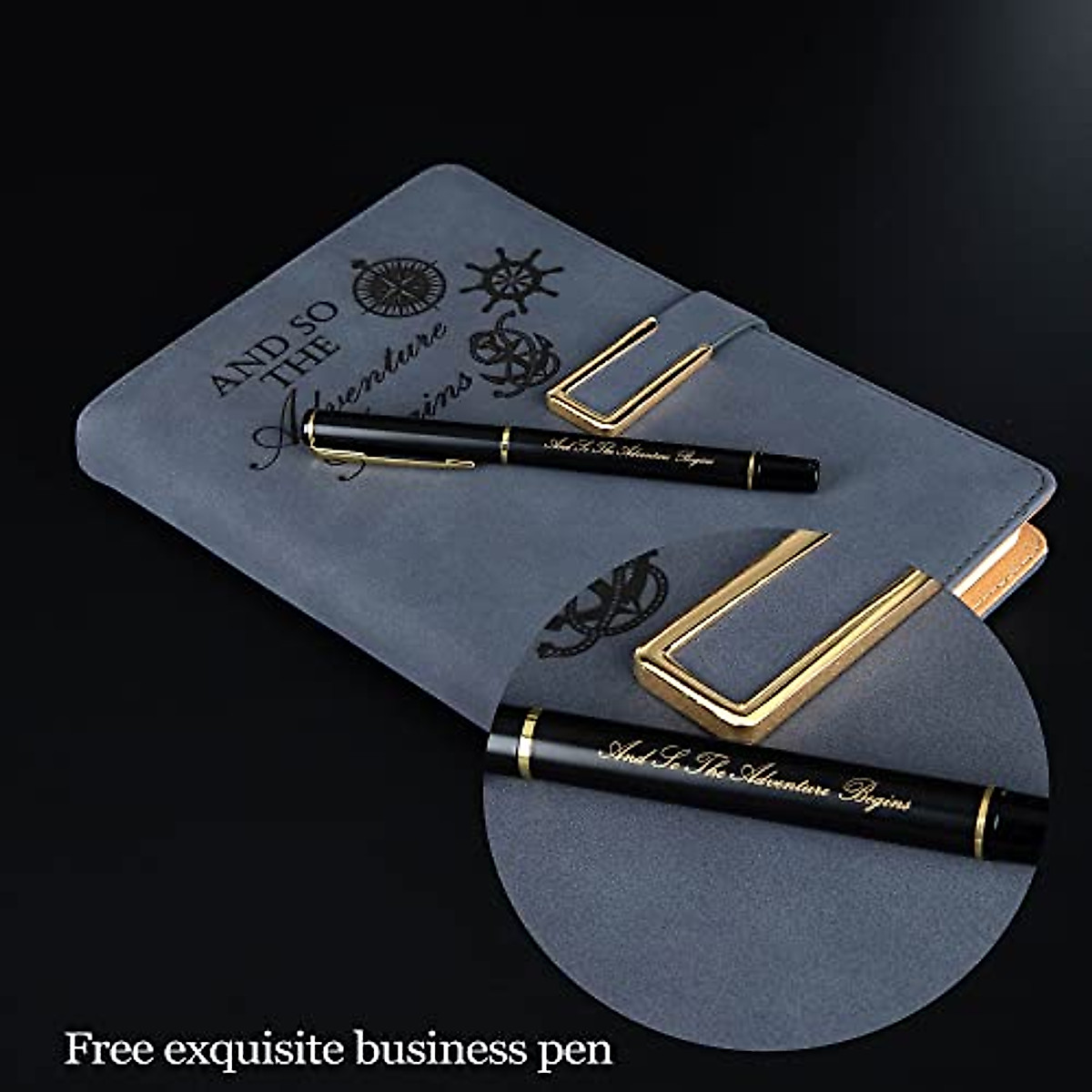 Refillable Adventure Writing Journal For Men & Women Faux Leather Hardcover Notebook A5 College Ruled 200 Lined Pages Lay-Flat Personal Diary With Pen & Magnetic Buckle （Adventure - Blue)