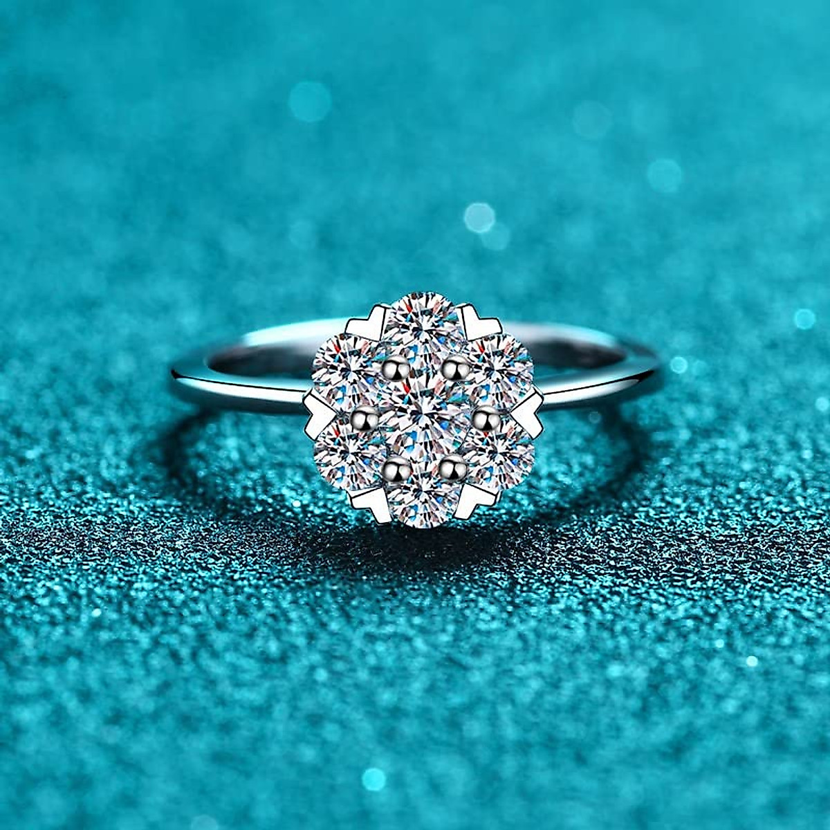 StarGems 0.8ct Moissanite 925 Silver Platinum Plated& Zirconia Surrounded Romantic Six Prong Cluster Ring B4473-0.8ct-5.5