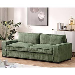 Container Furniture Direct Luxe Corduroy Sofa with Sleek Design, Spacious and Comfortable 3 Seater Couch for Modern Living Room, Ideal for Entertainment and Cozy Moments, Large, Green